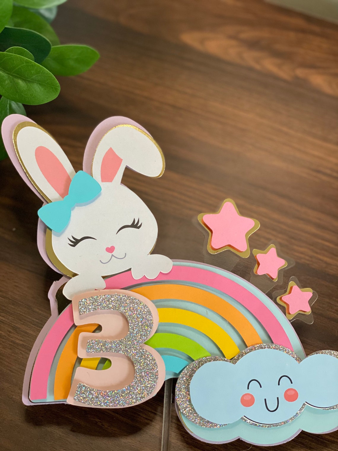 Bunny cake Topper/ Bunny Rainbow Cake Topper | Etsy