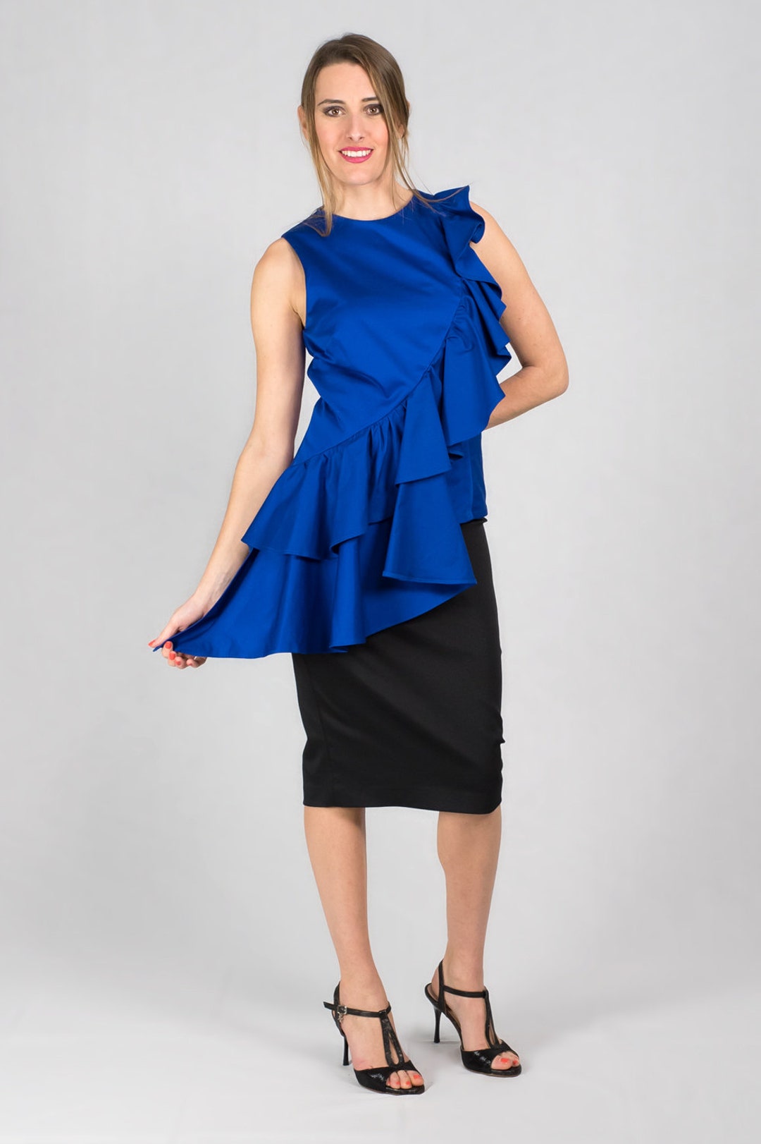 Royal Blue Top With Ruffles - Etsy