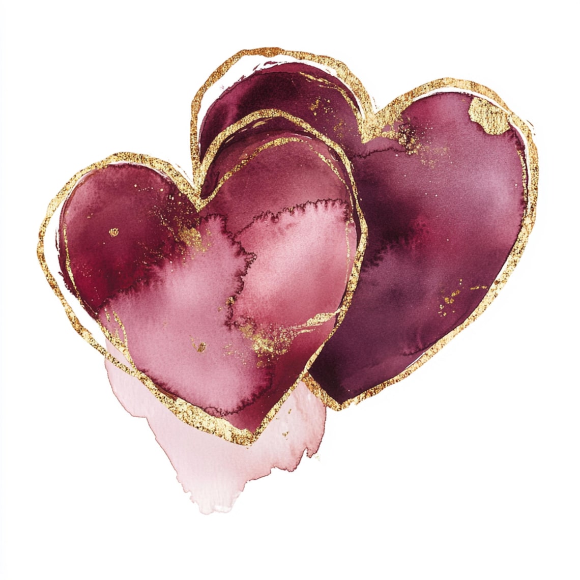 10 Printable Burgundy Heart, Pink and Gold Hearts Art, Watercolor ...