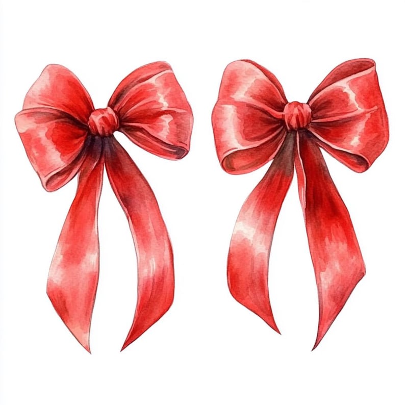 10 Printable Red Bows, Watercolor Red Bows Art, Red Bows Clipart, Red ...