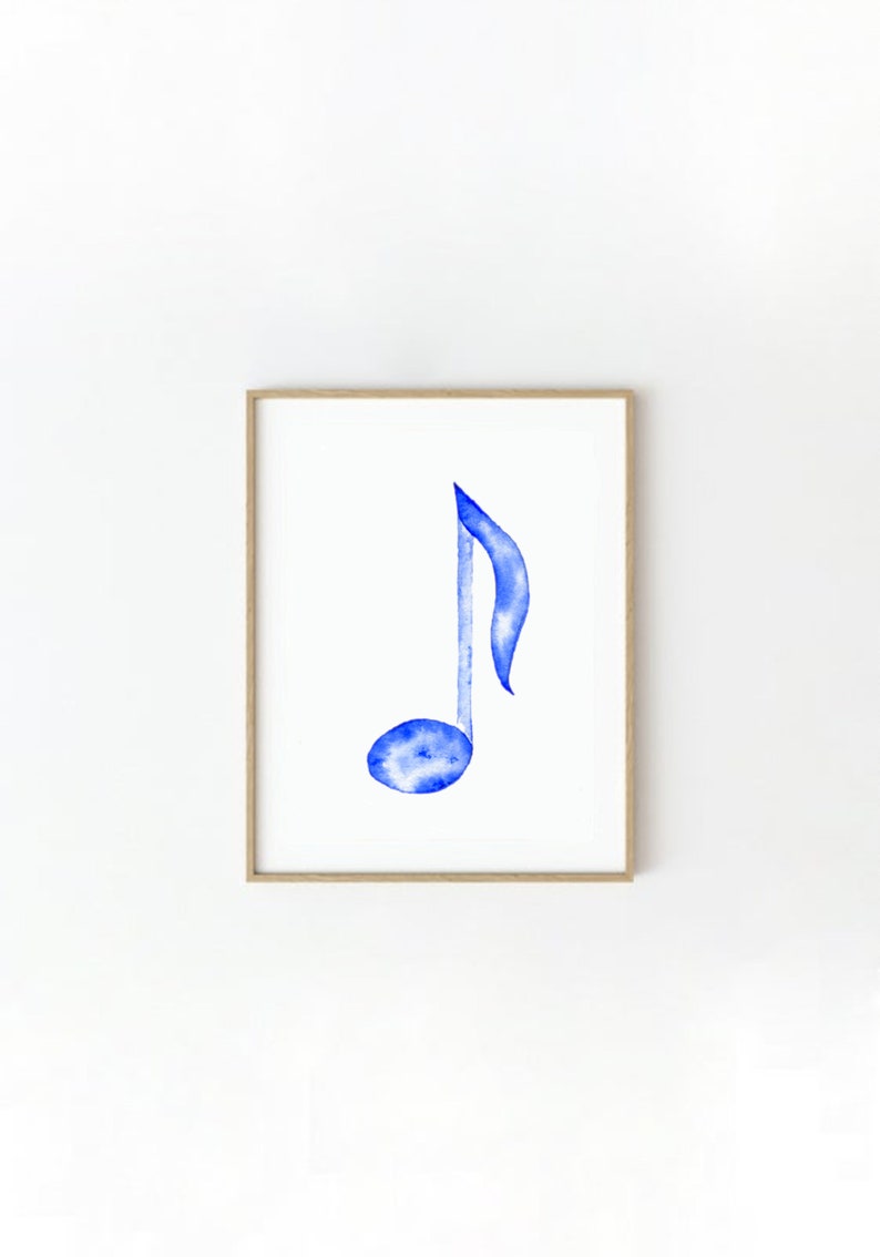 Printable Watercolor Drawing Musical Notes, Blue Musical Notes, Wall ...