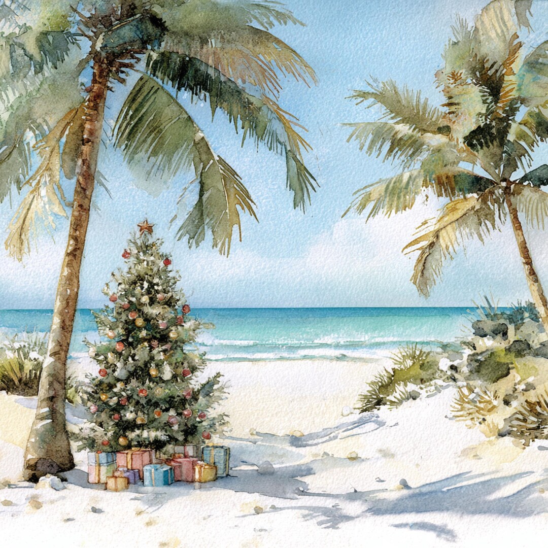 10 Printable Tropical Christmas, Ocean Landscape, Holliday Beach ...