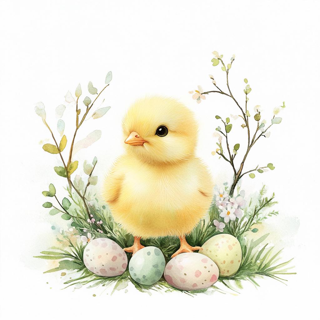 10 Printable Fluffy Chick, Easter Chicks Art, Watercolor Yellow Chick ...