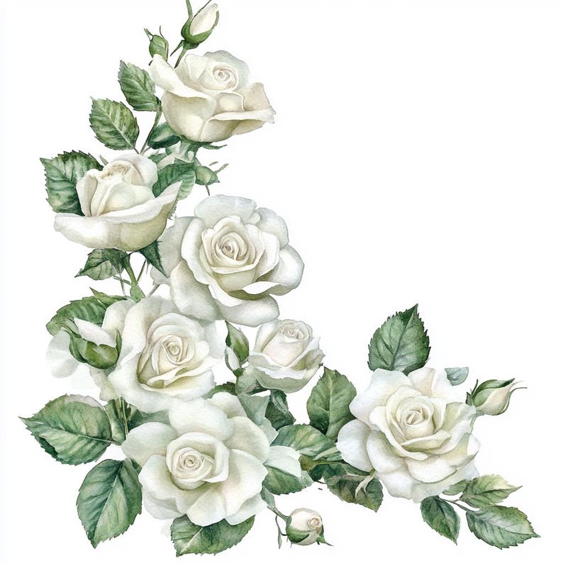 10 Printable White Roses Corner, White Roses Corner, Summer Flowers ...