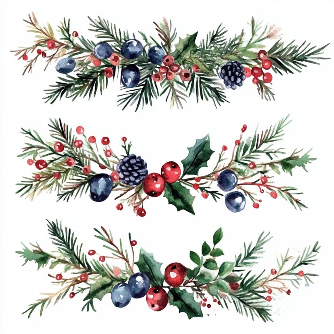10 Printable Garland, Watercolor Garland, Scandinavian Ornaments ...