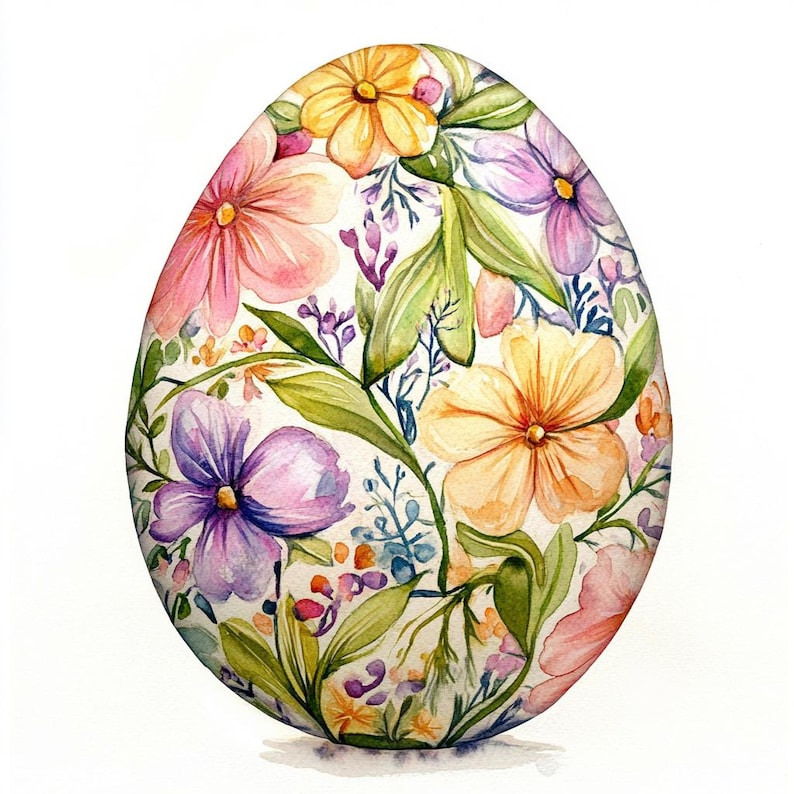 10 Printable Floral Egg Clipart, Easter Eggs Art, Watercolor Art ...
