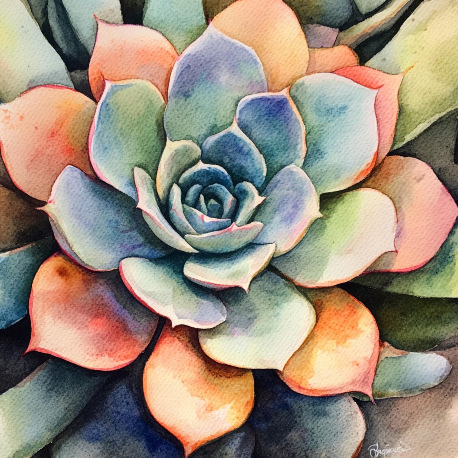 10 Printable Succulent, Green Succulent Art, Watercolor Succulent ...
