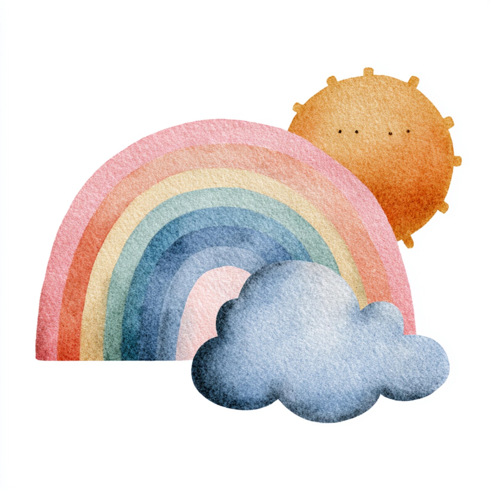 10 Printable Rainbows, Watercolor Rainbow and Sun, Rainbow Clipart ...