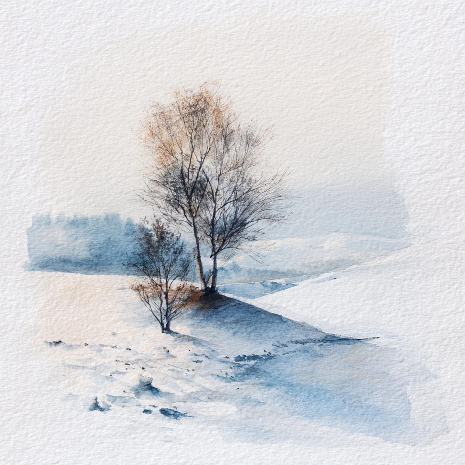 12 Printable Winter Landscape, Watercolor Delicate Winter, Commercial ...