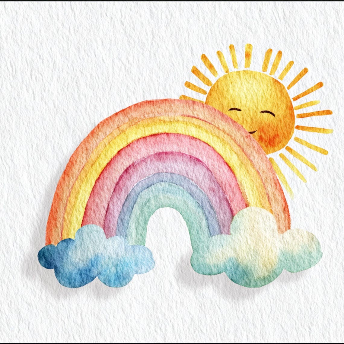 10 Printable Rainbows, Watercolor Rainbow and Sun, Rainbow Clipart ...