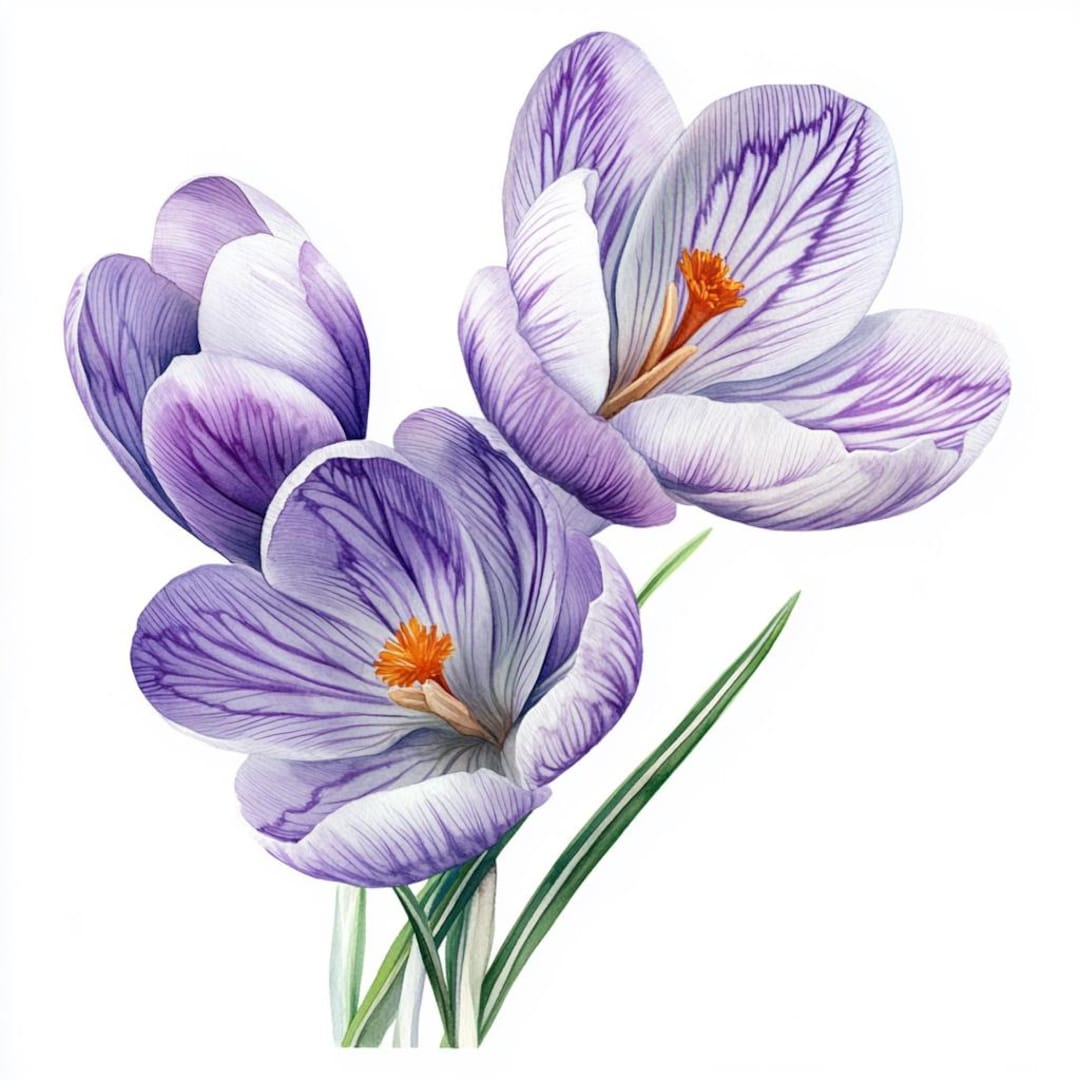 10 Printable Crocuses Flower, Crocuses Art, Purple Crocuses, Watercolor ...