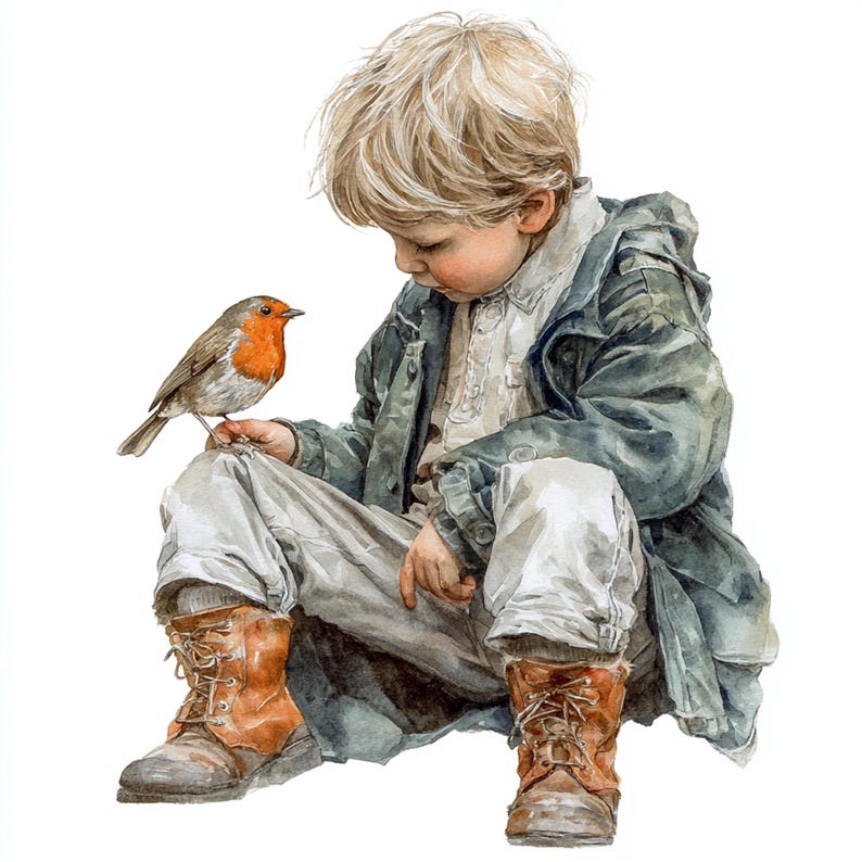 10 Printable Boy and Bird, Beautiful Boy With Animal, Boy Loving Bird ...