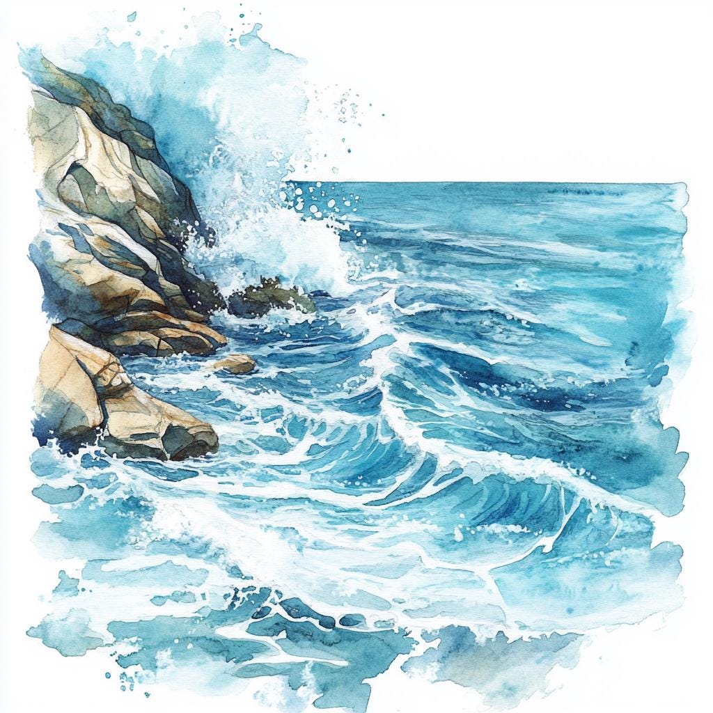 10 Printable Seascape, Ocean Landscape, Blue Ocean Scenery, Watercolor ...