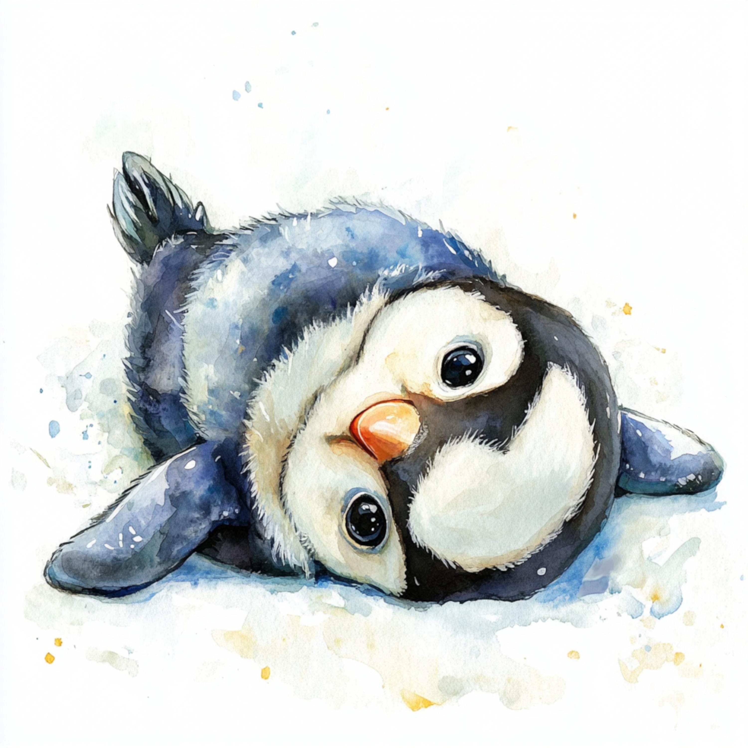 10 Printable Pinguins Clipart, Baby Pinguin Print, Watercolor Art, Cute ...