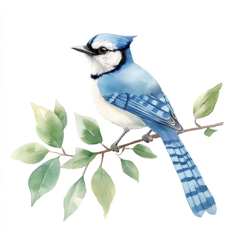 10 Printable Blue Jay, Blue Jay Art, Watercolor Bird, American Bird ...