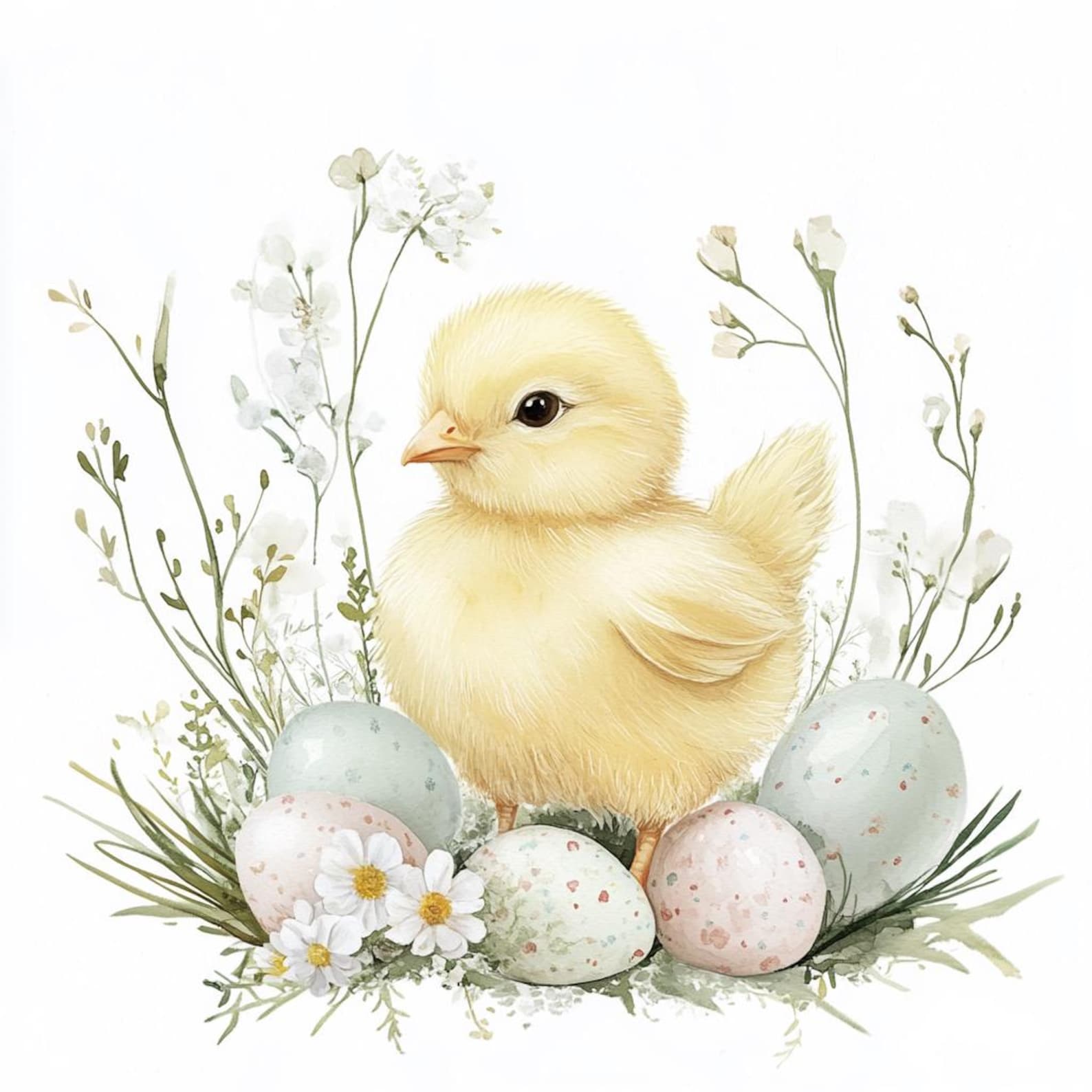 10 Printable Fluffy Chick, Easter Chicks Art, Watercolor Yellow Chick ...