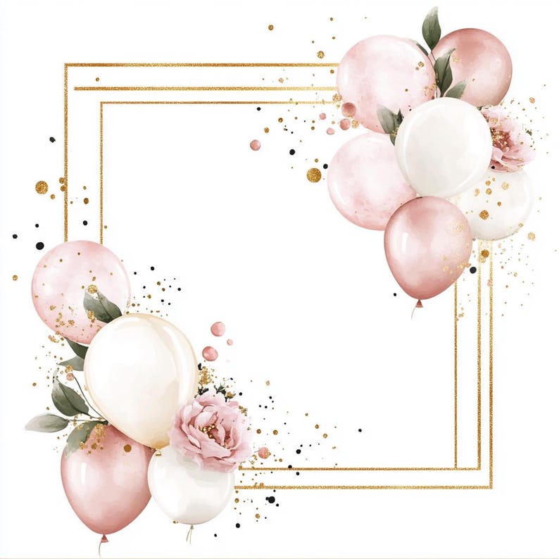 10 Printable Pink Balloons Frames, Watercolor Balloons, Celebrating ...
