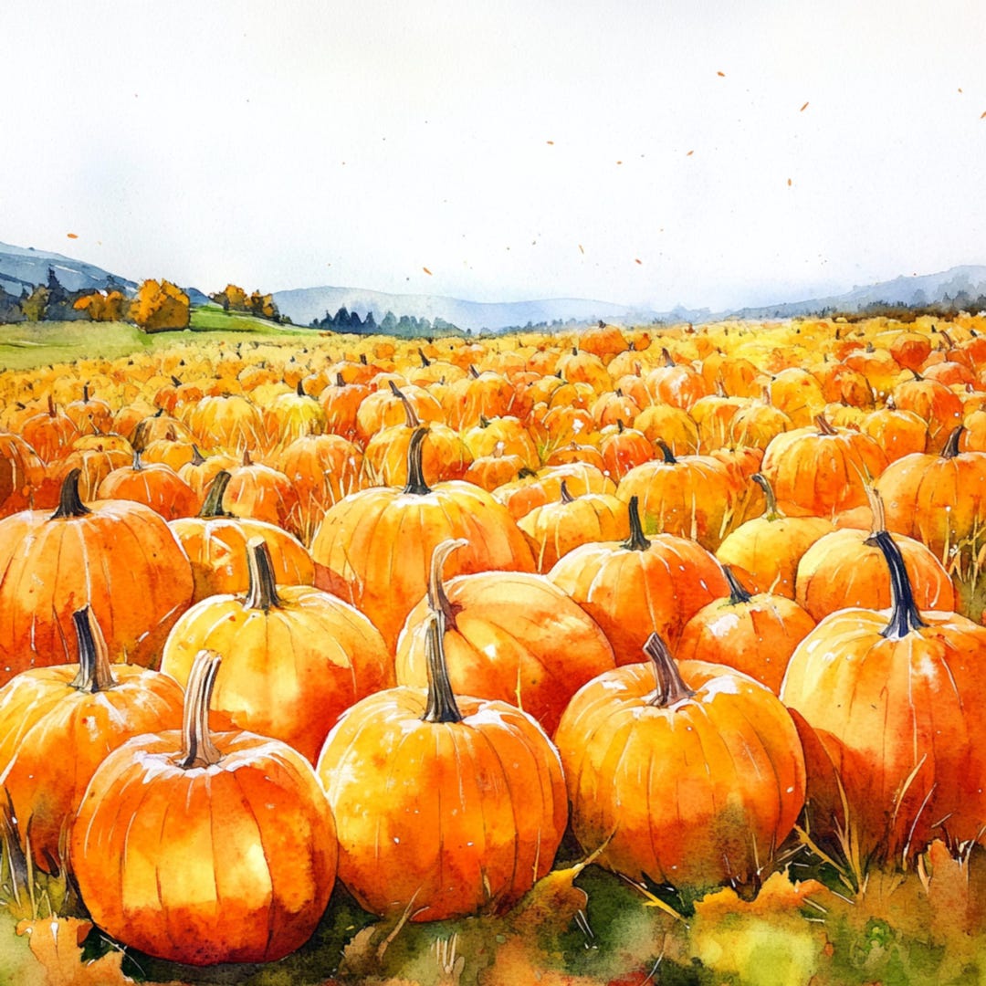 10 Printable Pumpkin Field, Pumpkin Farm Clipart, Autumn Art, Pumpkin ...