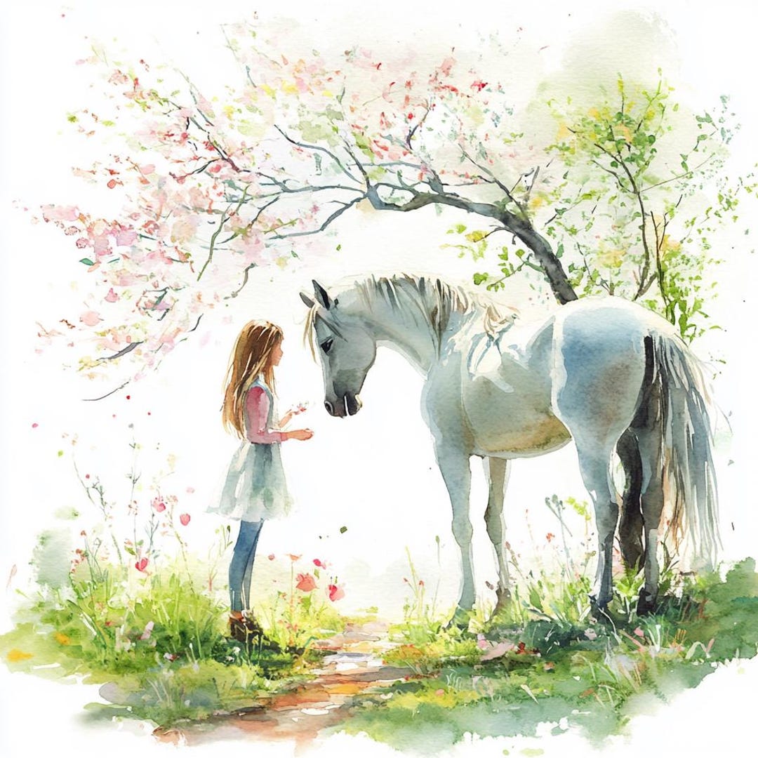 10 Printable Girl and Horse, Beautiful Girl With Animal, Spring ...