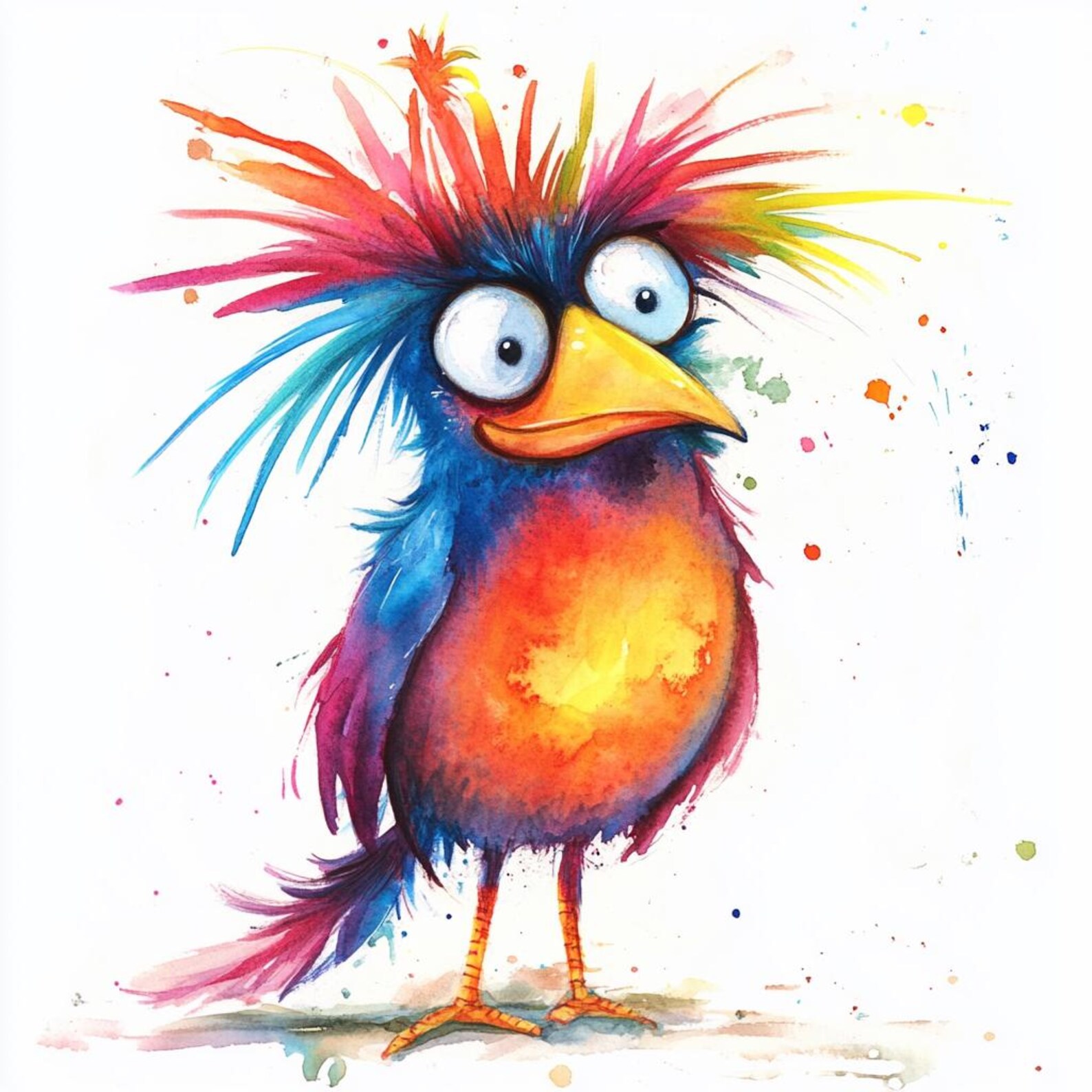 10 Printable Whimsical Bird, Bird Art, Funny Bird, Colorful Bird, Tit ...