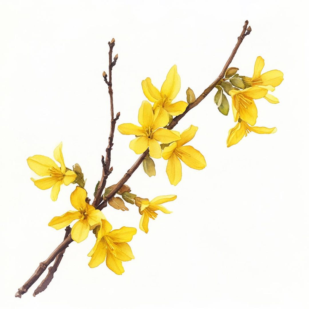 10 Printable Forsythia Flower, Forsythia Art, Yellow Flower, Watercolor ...