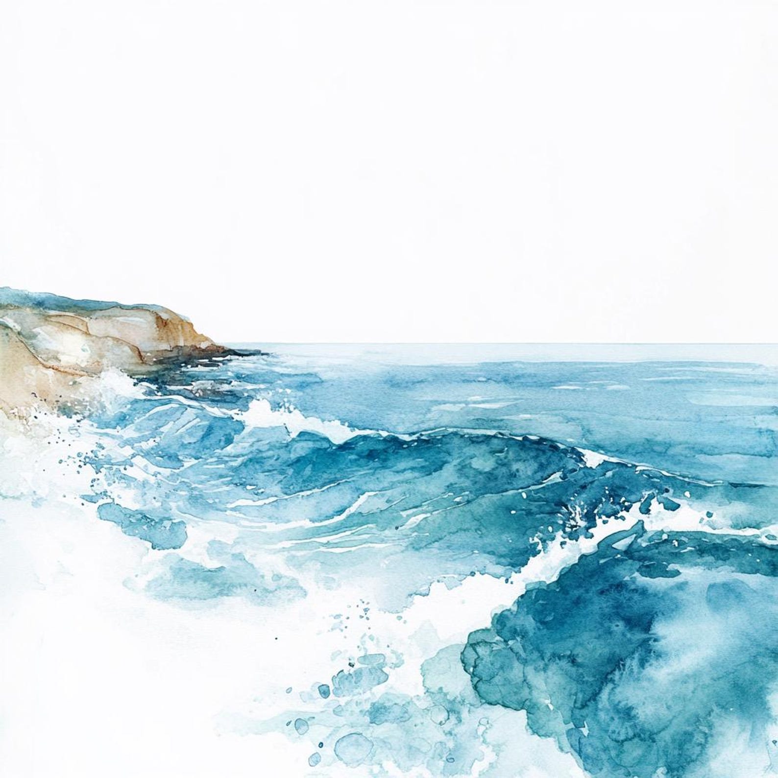 10 Printable Seascape, Ocean Landscape, Blue Ocean Scenery, Watercolor ...