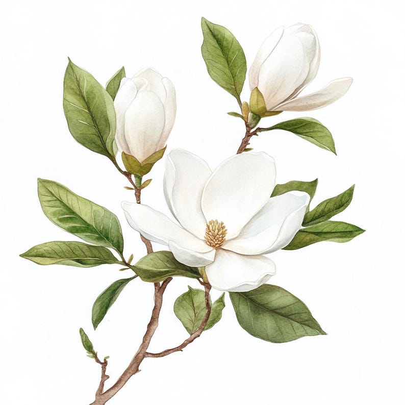 10 Printable Magnolia Flower, White Magnolia Art, White Magnolia Branch ...