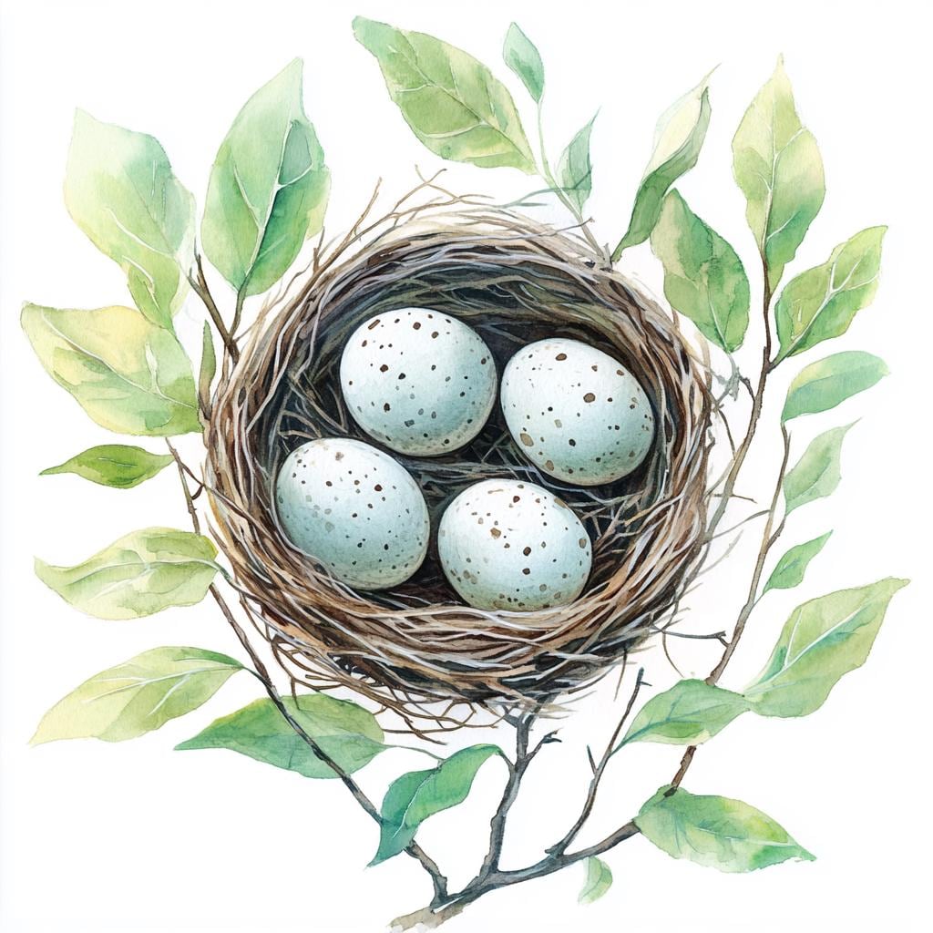 10 Printable Nests, Bird Eggs Art, Watercolor Eggs in Nest, Easter Card ...