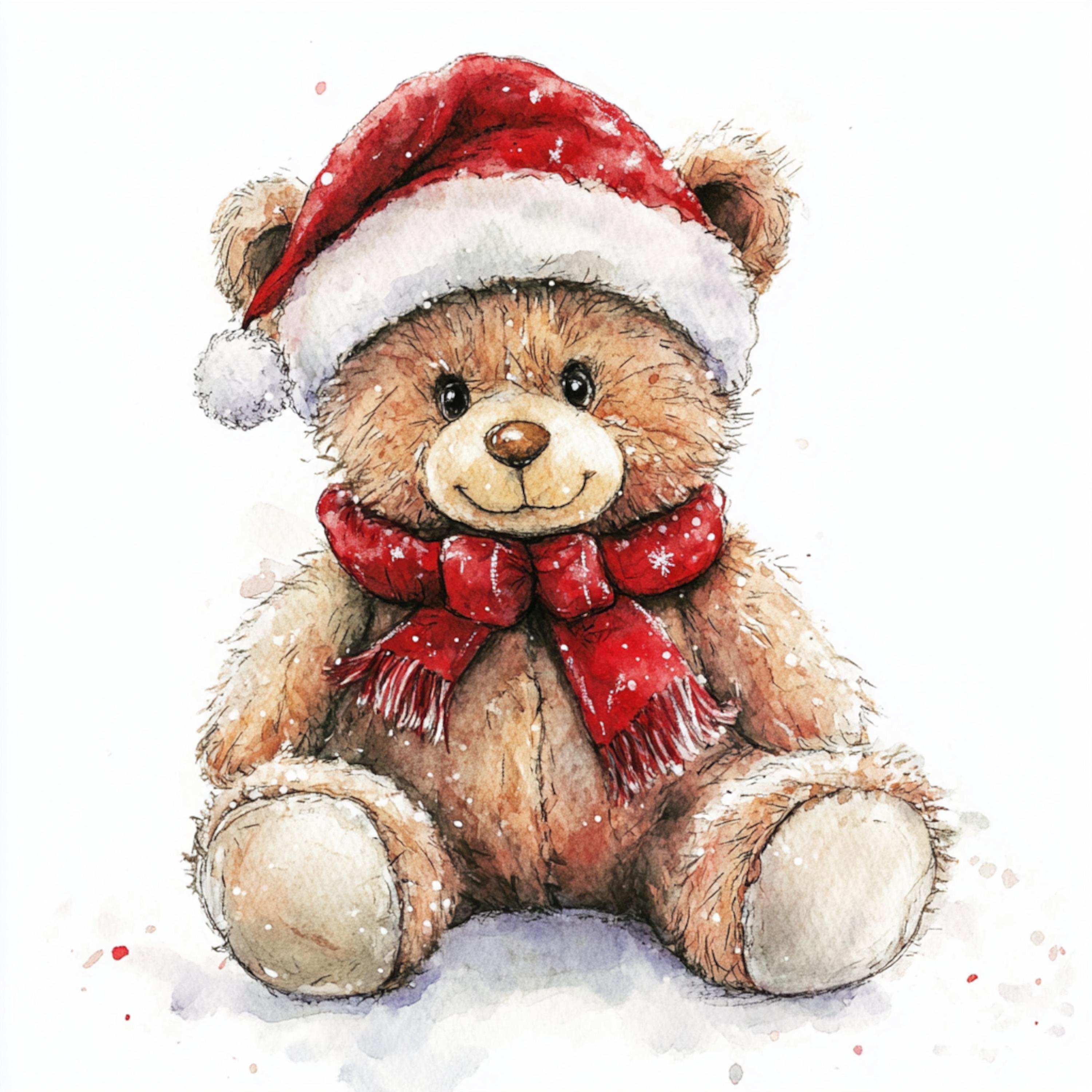 10 Printable Taddy Bear, Christmas Bear Art, Watercolor Taddy Bear ...