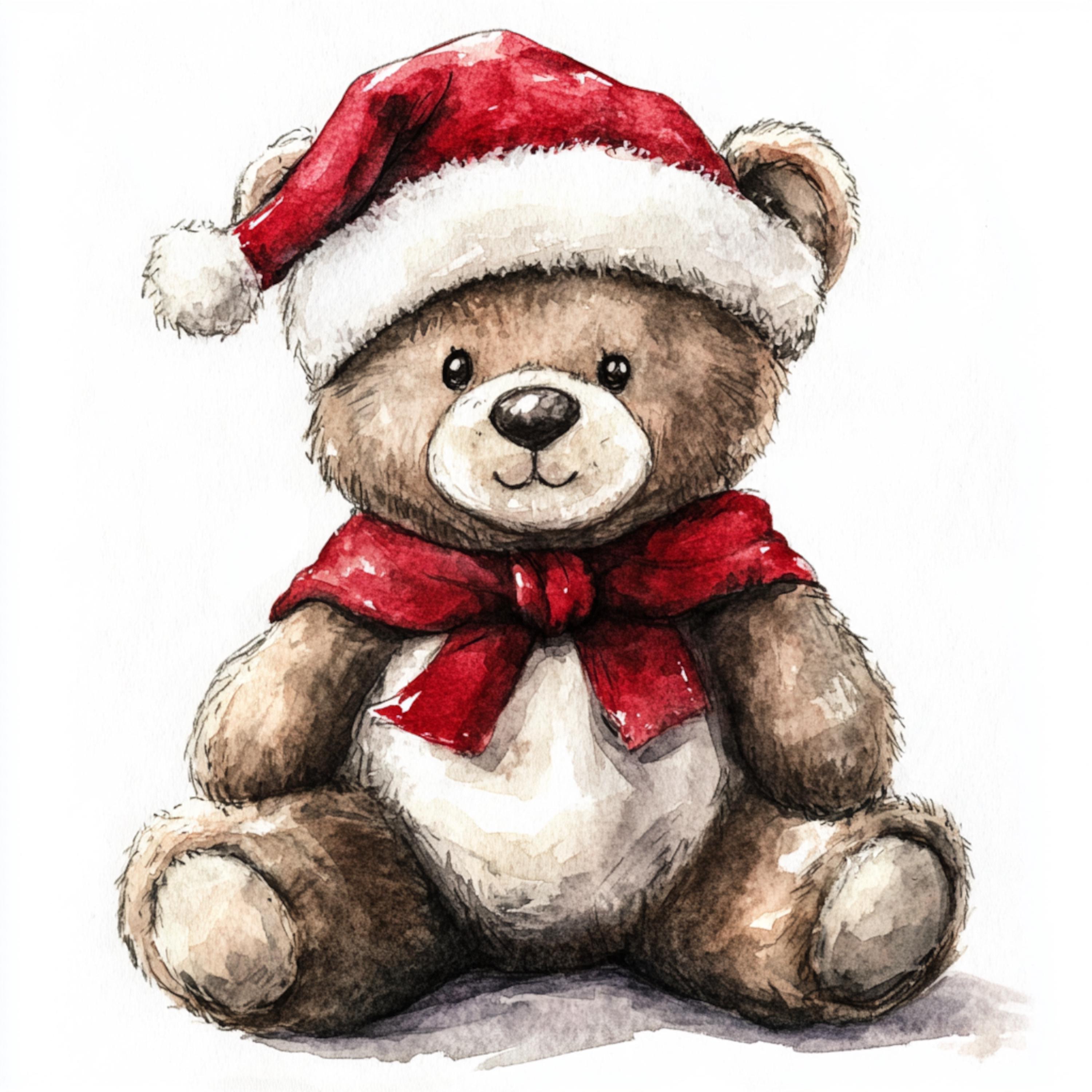 10 Printable Taddy Bear, Christmas Bear Art, Watercolor Taddy Bear ...