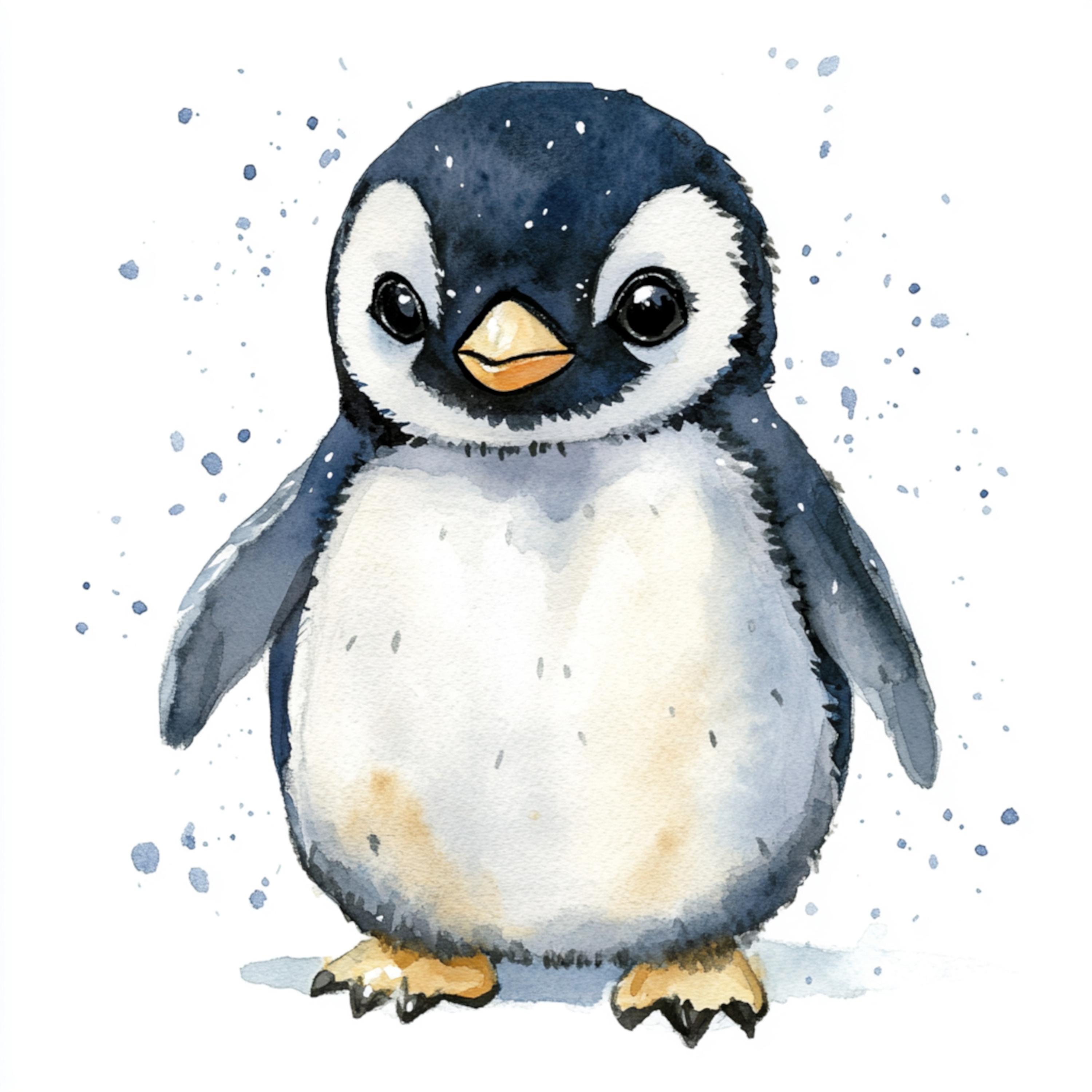 10 Printable Pinguins Clipart, Baby Pinguin Print, Watercolor Art, Cute ...