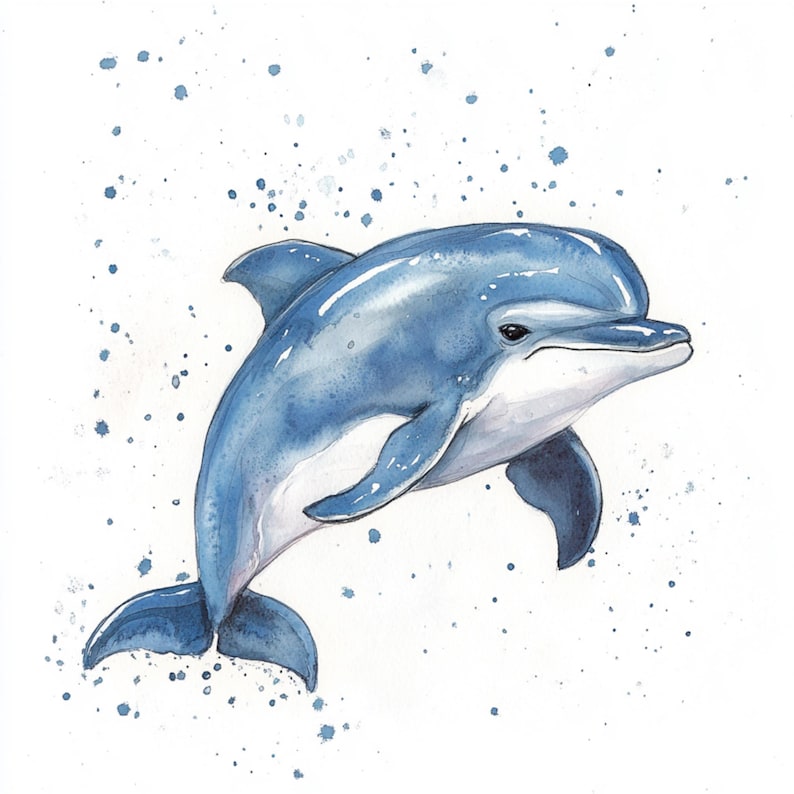 10 Printable Dolphins Clipart, Dolphin Print, Watercolor Art, Cute ...