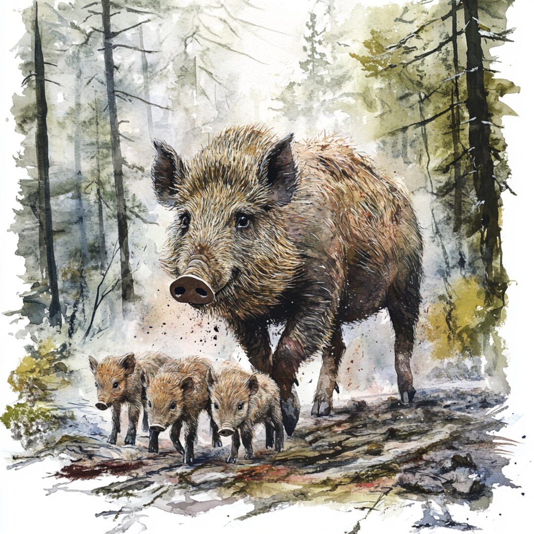 10 Printable Boar Pig, Boar in Forest Art, Watercolor Pig, Boar on ...