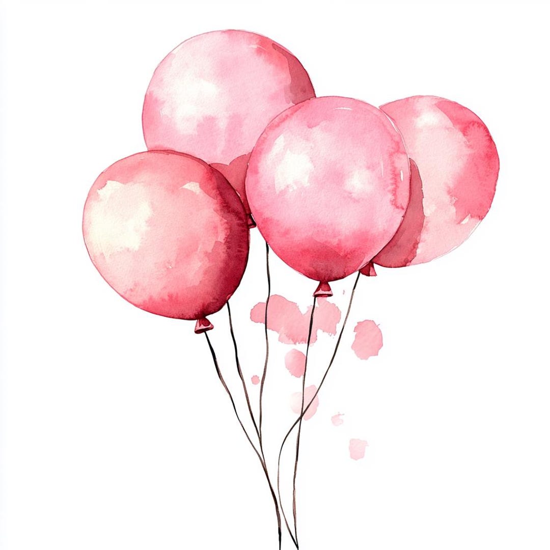 10 Printable Watercolor Pink Balloons, Watercolor Balloons, Celebrating ...