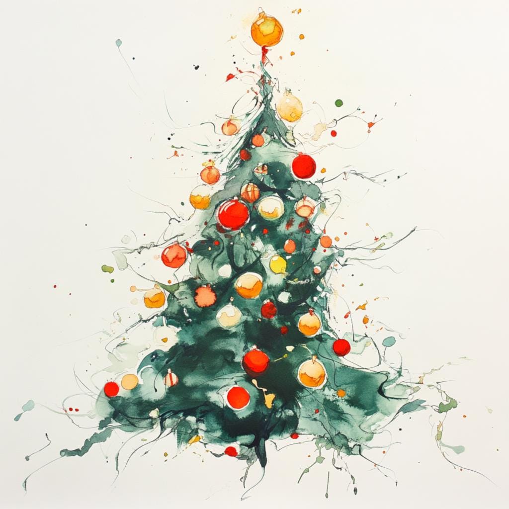 10 Printable Christmas Tree, Watercolor Abstract Tree, Winter Clipart ...