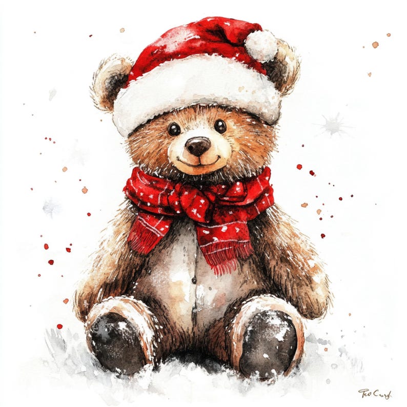 10 Printable Taddy Bear, Christmas Bear Art, Watercolor Taddy Bear ...