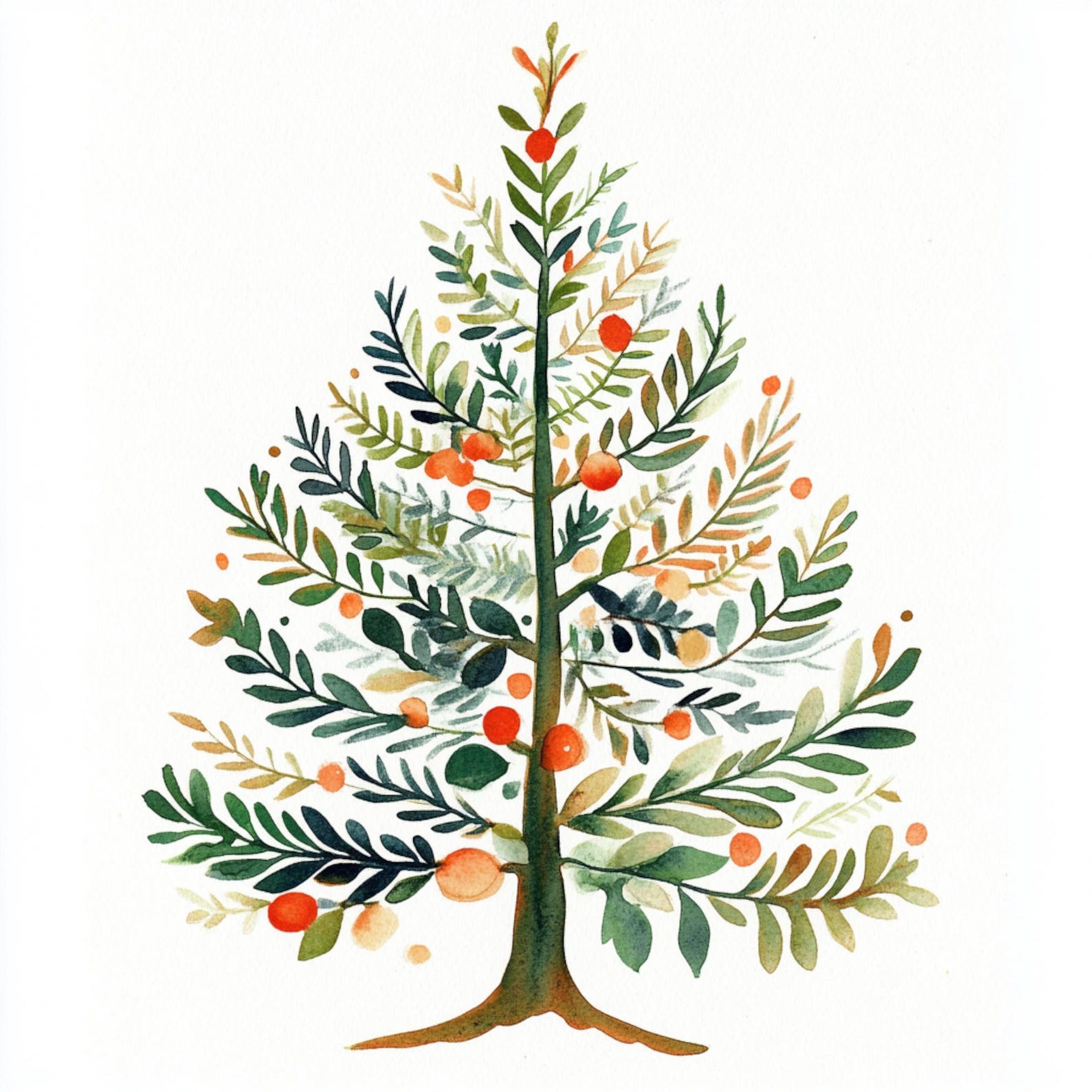 10 Printable Scandinavian Xmas Tree, Watercolor Folk Tree, Folk ...