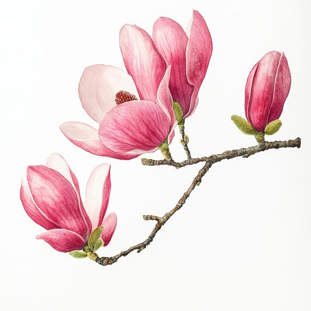 10 Printable Magnolia Flower, Pink Magnolia Art, Pink Magnolia Branch ...