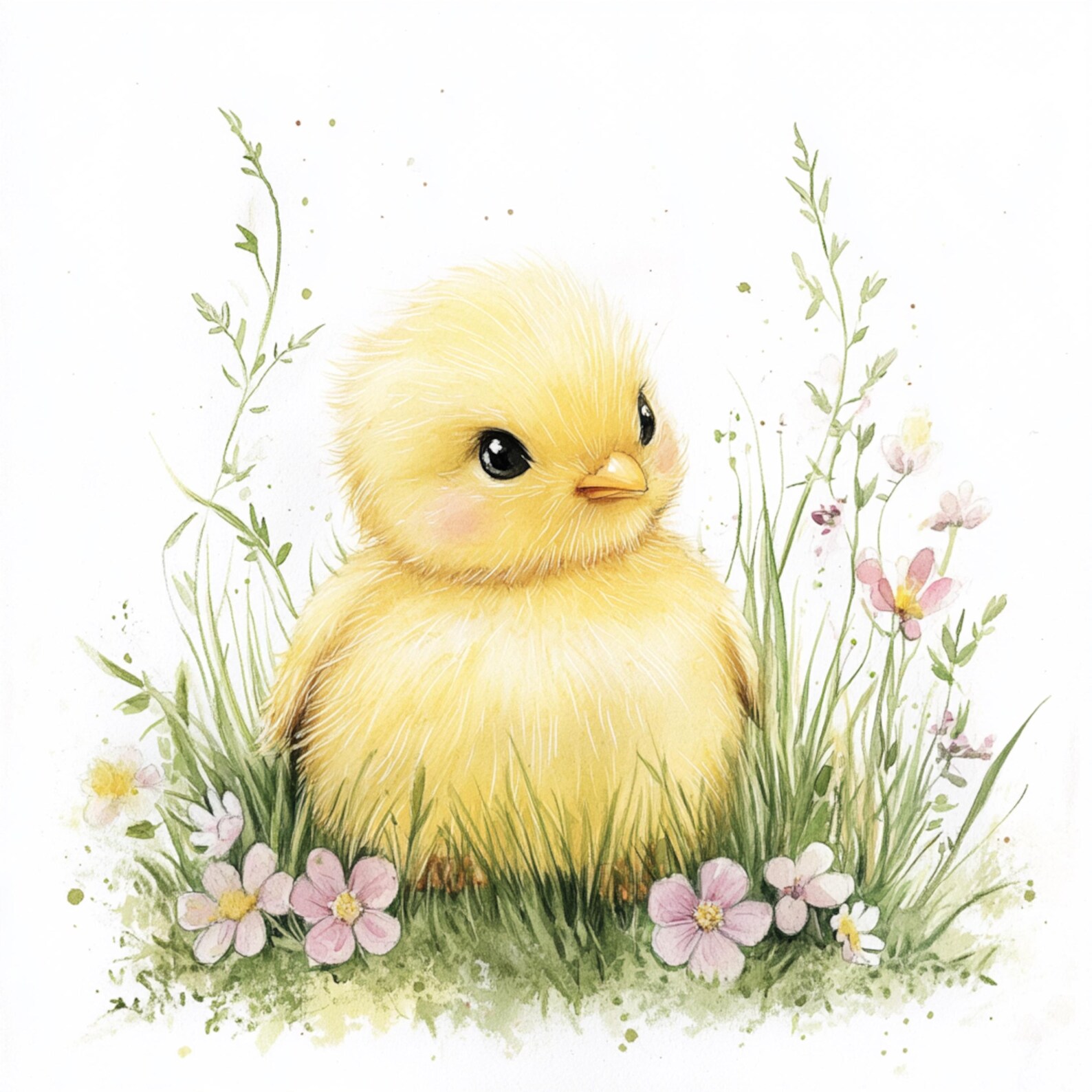 10 Printable Fluffy Chick, Easter Chicks Art, Watercolor Yellow Chick ...