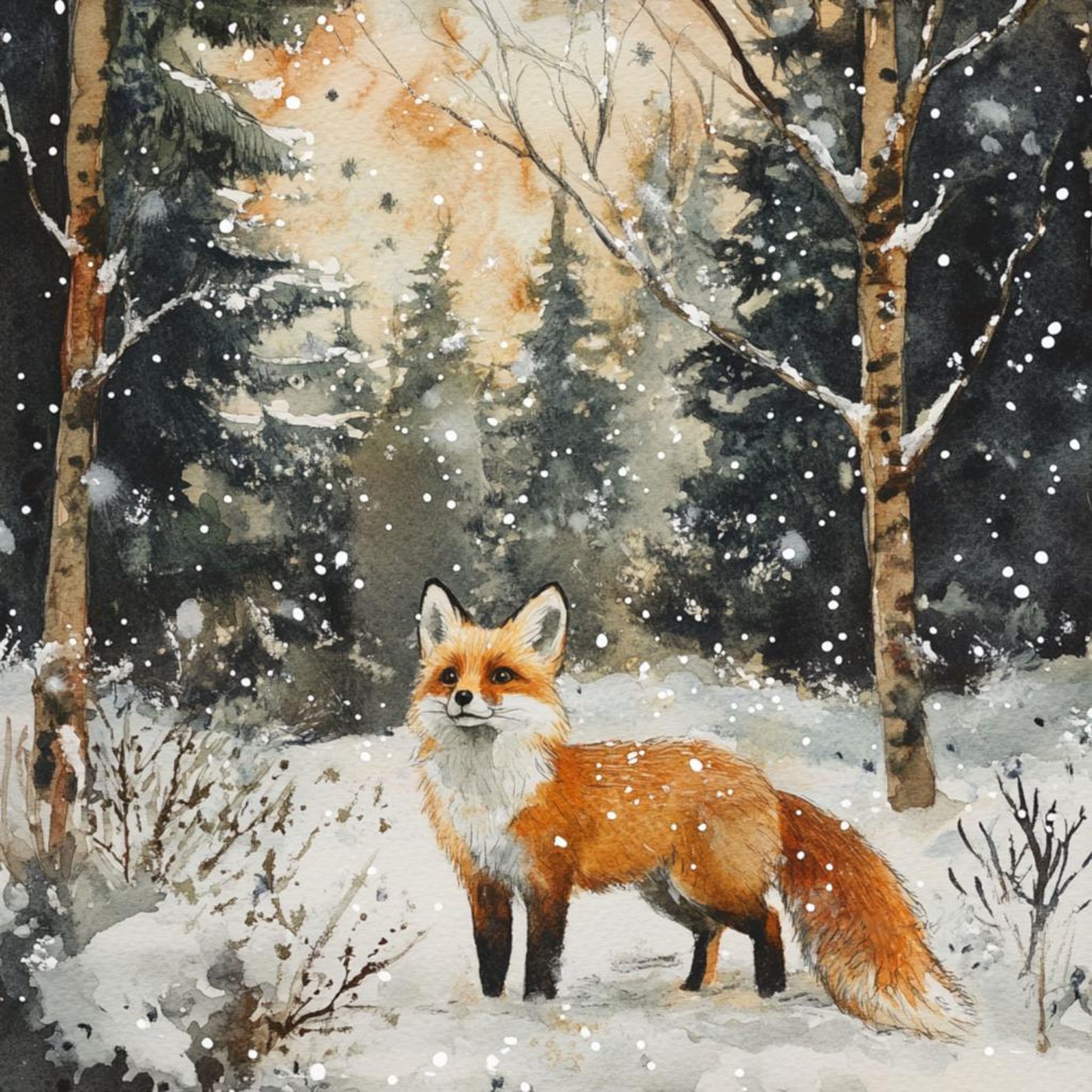 10 Printable Fox, Christmas Fox Art, Watercolor Fox, Cute Clipart, Fox ...