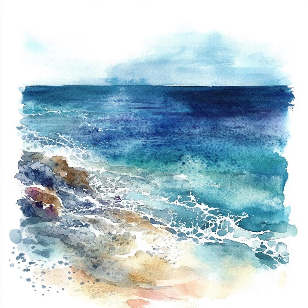 10 Printable Seascape, Ocean Landscape, Blue Ocean Scenery, Watercolor ...