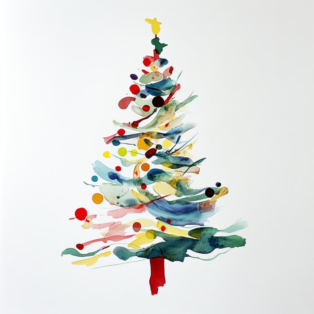 10 Printable Christmas Tree, Watercolor Abstract Tree, Winter Clipart ...