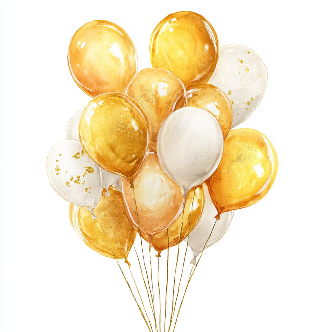 14 Printable Watercolor Gold Balloons, Watercolor Balloons, Celebrating ...