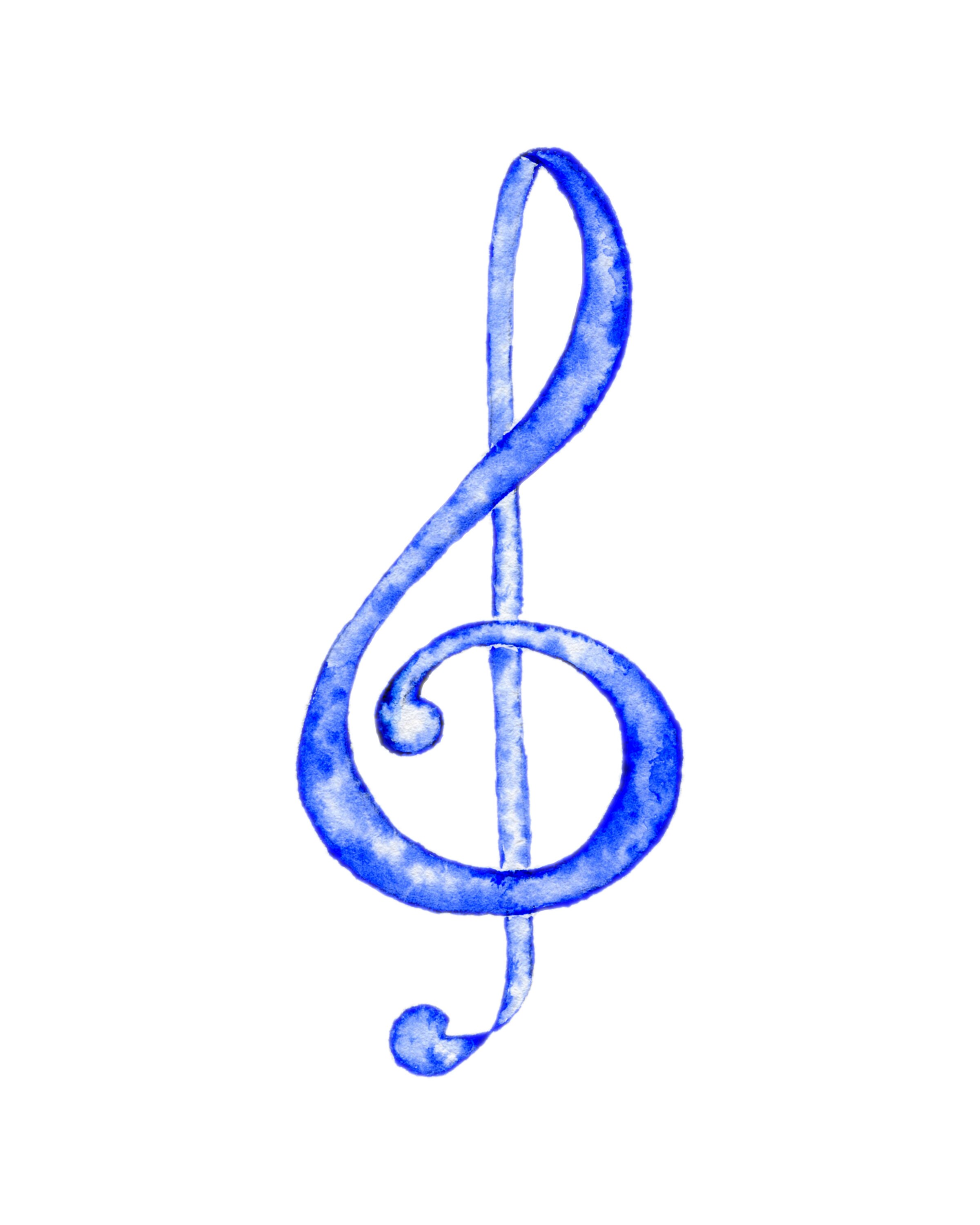 Printable Musical Sign, Watercolor Treble Clef, Bass Clef, Musical ...