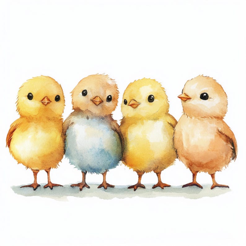 10 Printable Chicks Art, Baby Chicken Watercolor Clipart, High Quality ...