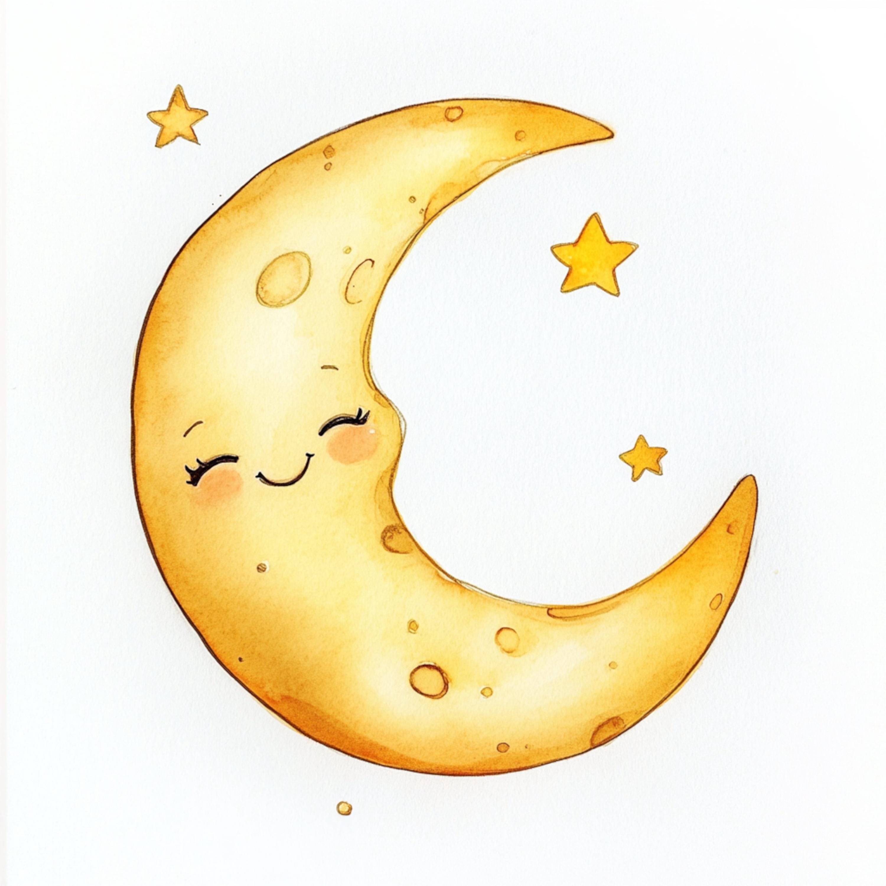 10 Printable Moon, Watercolor Yellow Moon, Moon Clipart, Nursery Wall ...