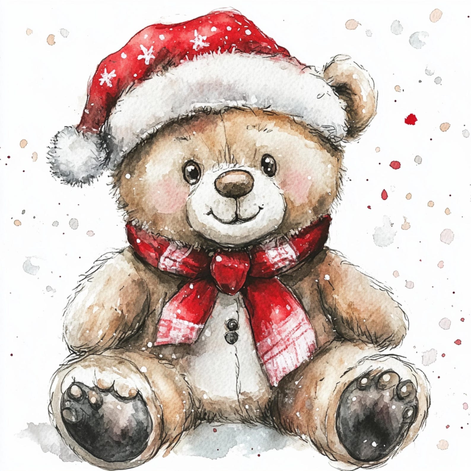 10 Printable Taddy Bear, Christmas Bear Art, Watercolor Taddy Bear ...
