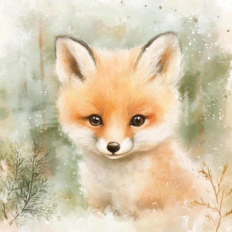 10 Printable Baby Fox Clipart, Baby Fox Print, Watercolor Animal, Cute ...