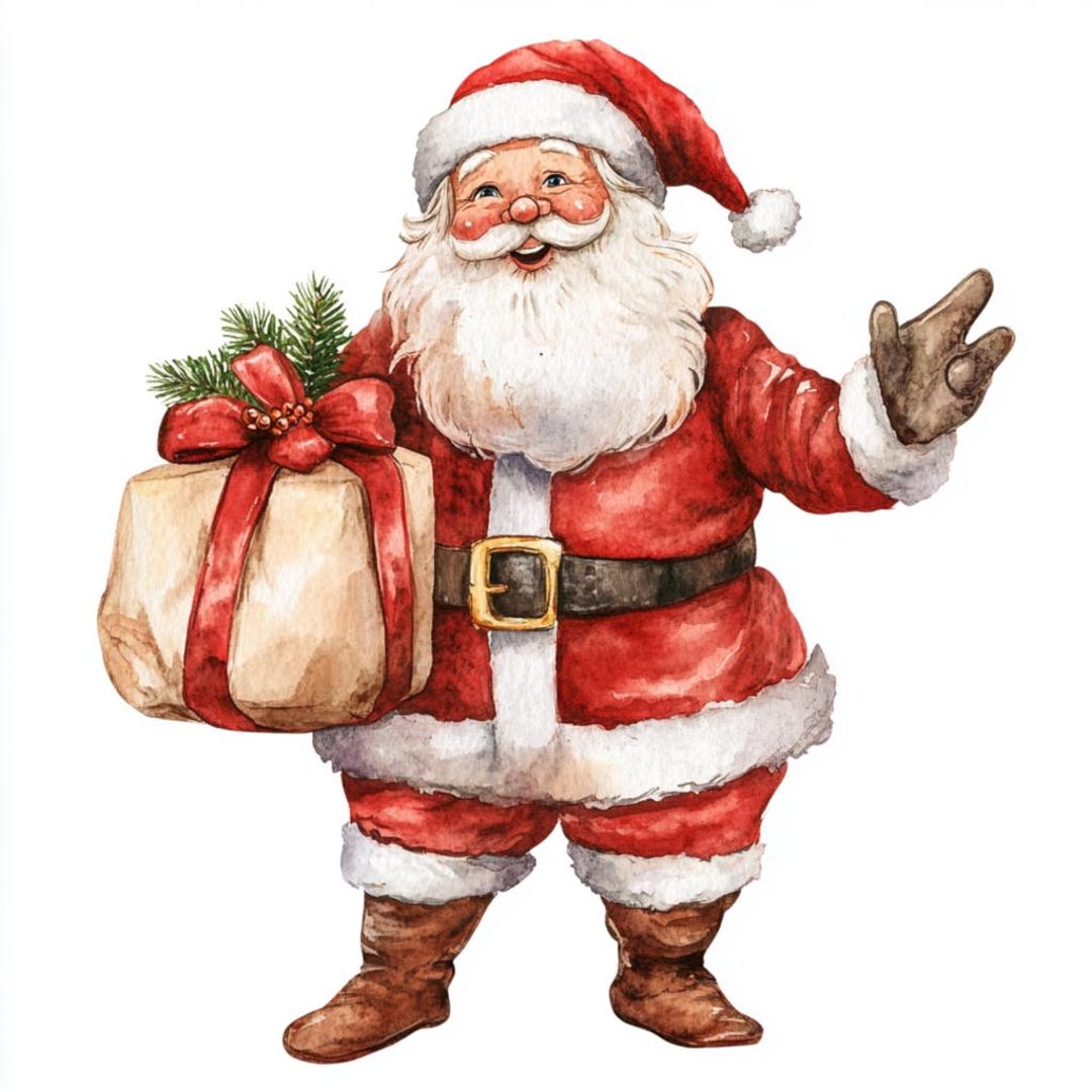 10 Printable Santa, Christmas Santa Clause Art, Watercolor Art, Cute ...