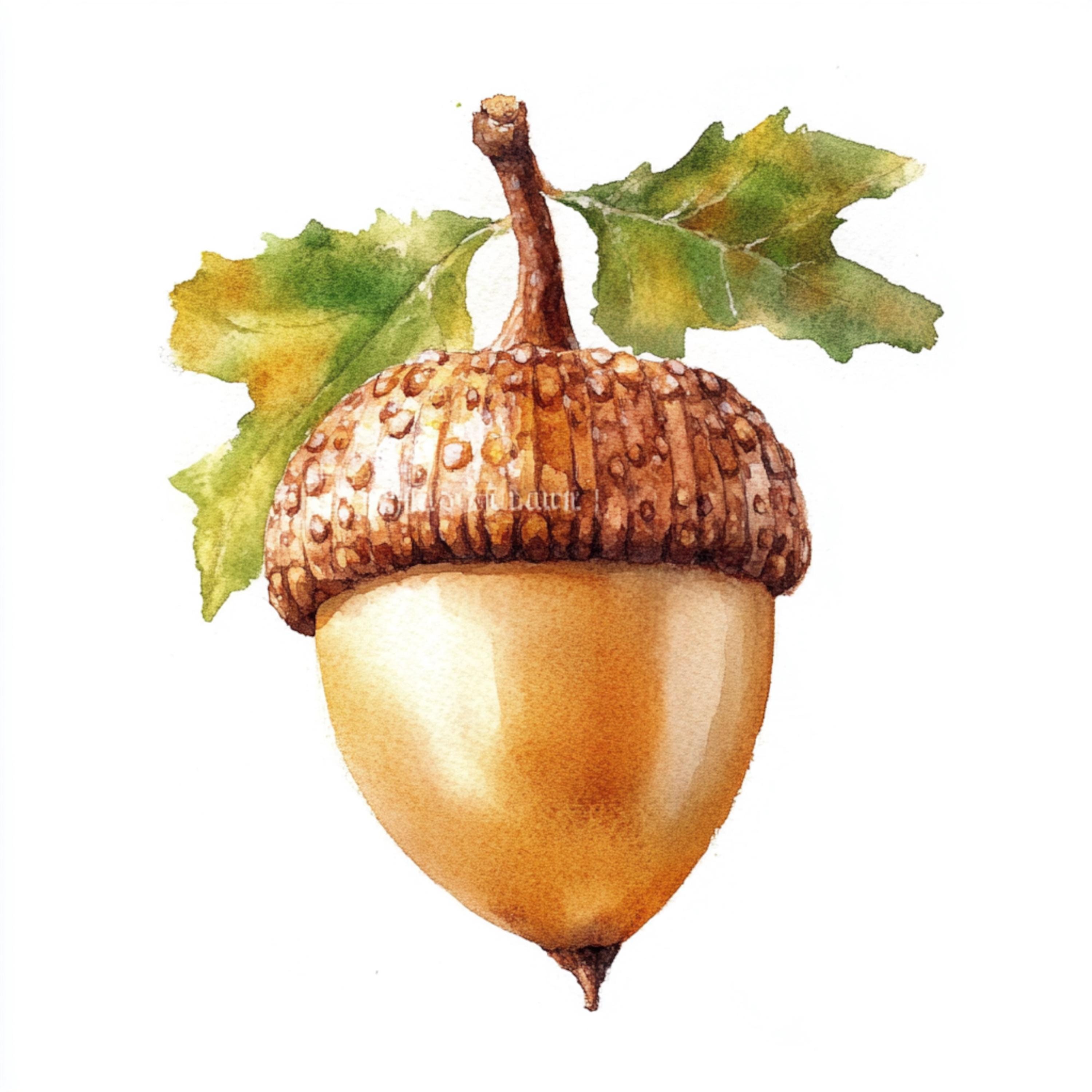 10 Printable Oak Acorn, Brown Acorn Print, Watercolor Fall Acorn, Oak ...